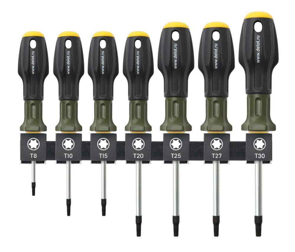 Набор отвёрток TORX без отверстия (T8Х60, T10Х80, T1Х80, T2Х100, T2Х100, T2Х100, T3Х100 мм), 7 штук