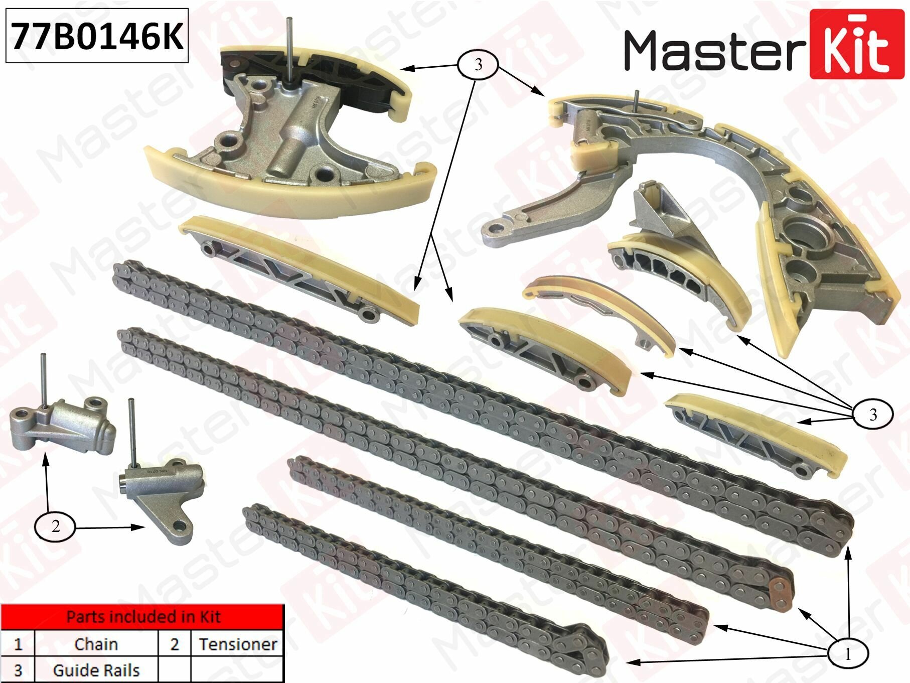 Комплект цепи ГРМ Audi A4/A5/Q5/Q7 3.0 TDI CAPA/CCLA/CCWA 07-15 без звездочек MasterKit 77B0146K