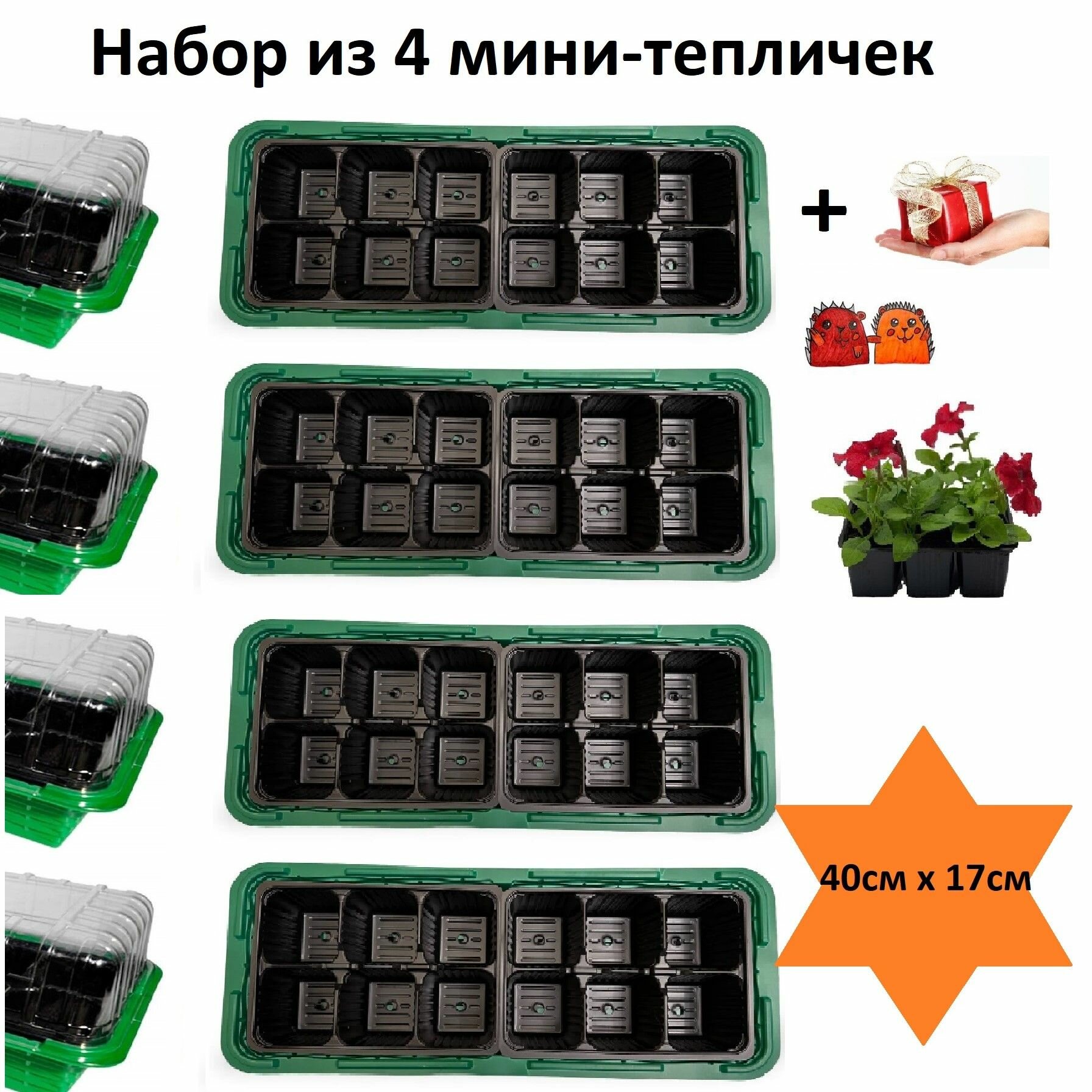 Парник, теплица прямостенная минитепличка 0.4х0.2х0.08м, ABS пластик