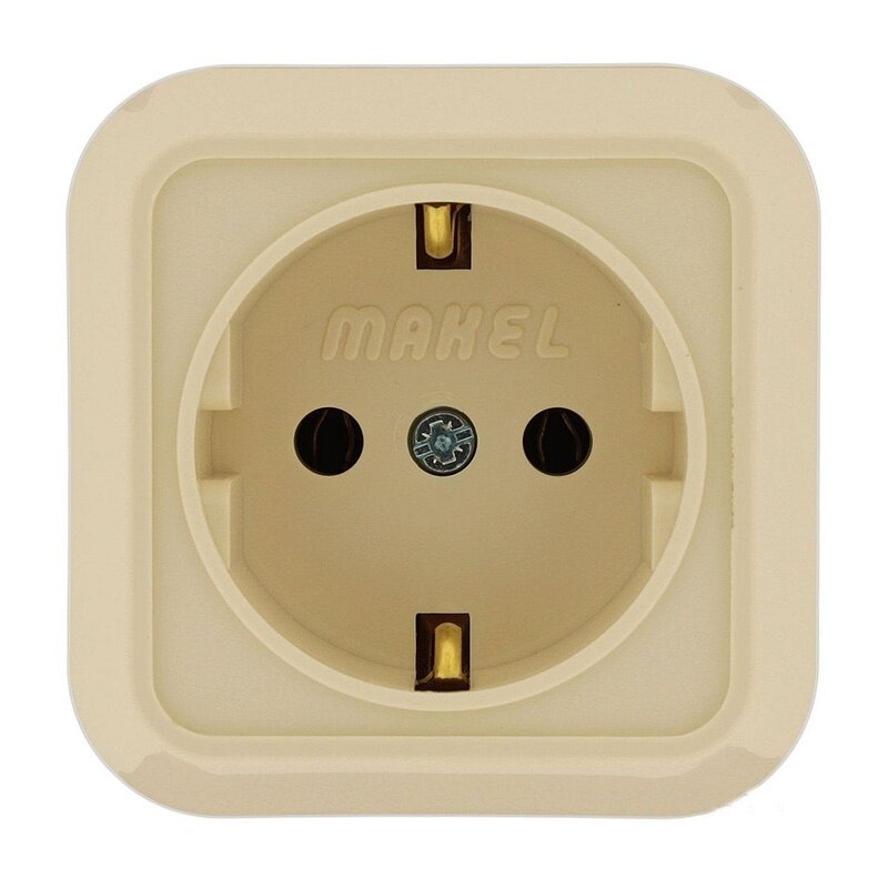 Макел Розетка о/у, 1 гнездо, с/з, 16А, 230В, IP20, кремовая. 45208
