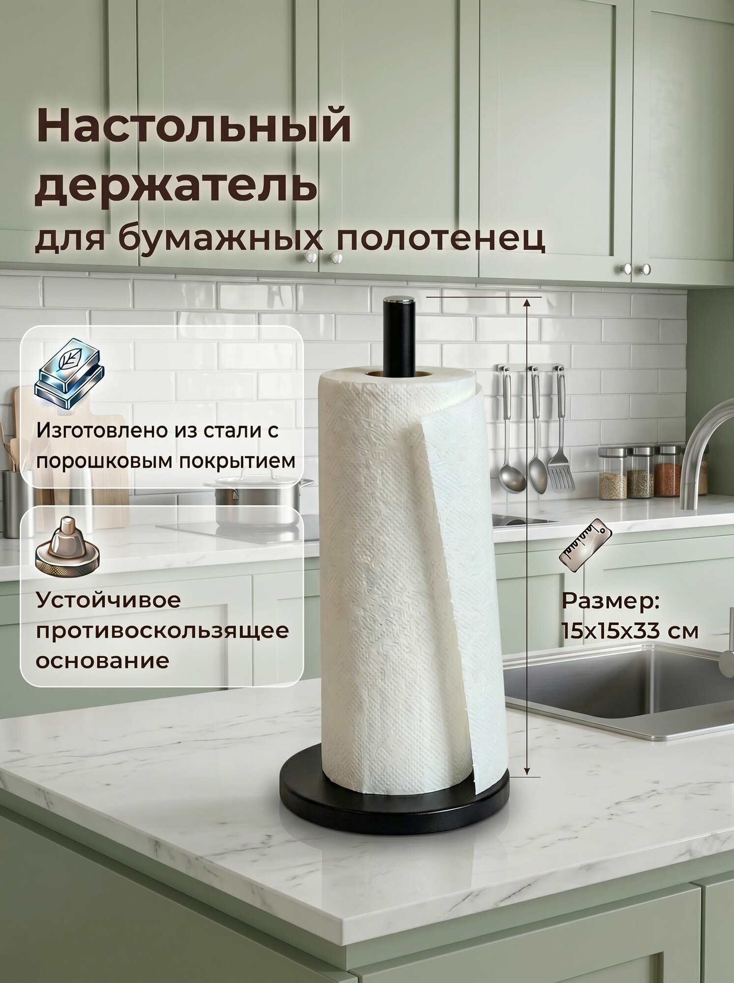 Держатель для бумажных полотенец черный