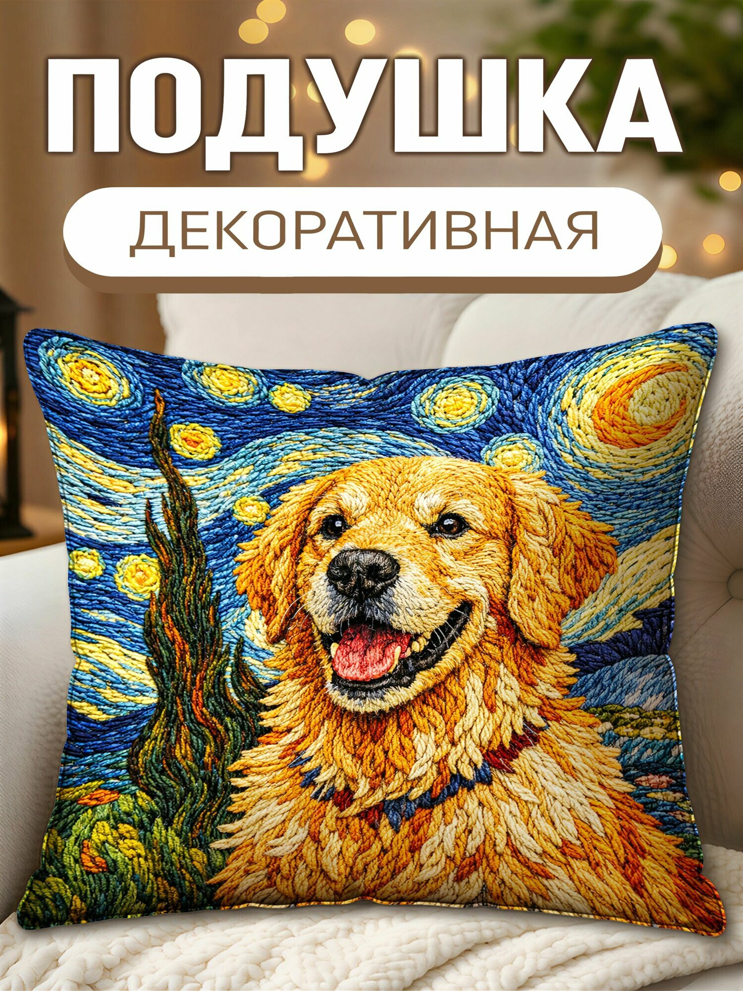 Подушка декоративная с принтом С днем рождения! Картина, размеры 40 х 40 см, 1 шт.