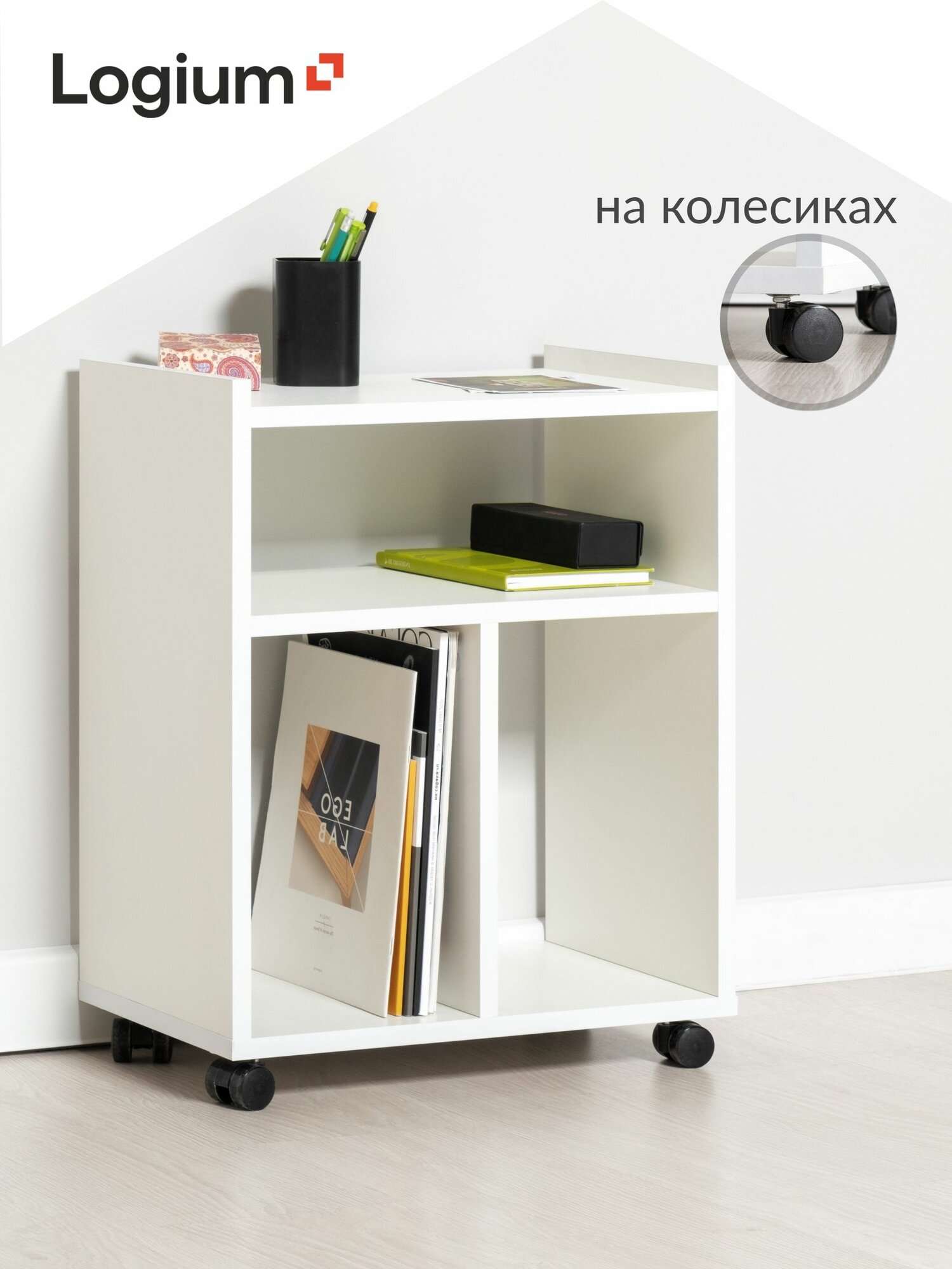 Тумба напольная на колесиках Драйв 13.259, Белый шагрень