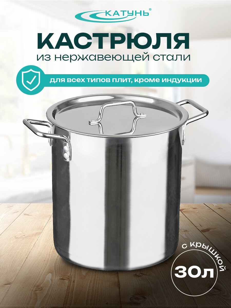 Котел-кастрюля "Катунь", нержавеющая сталь, с крышкой, 30 литров