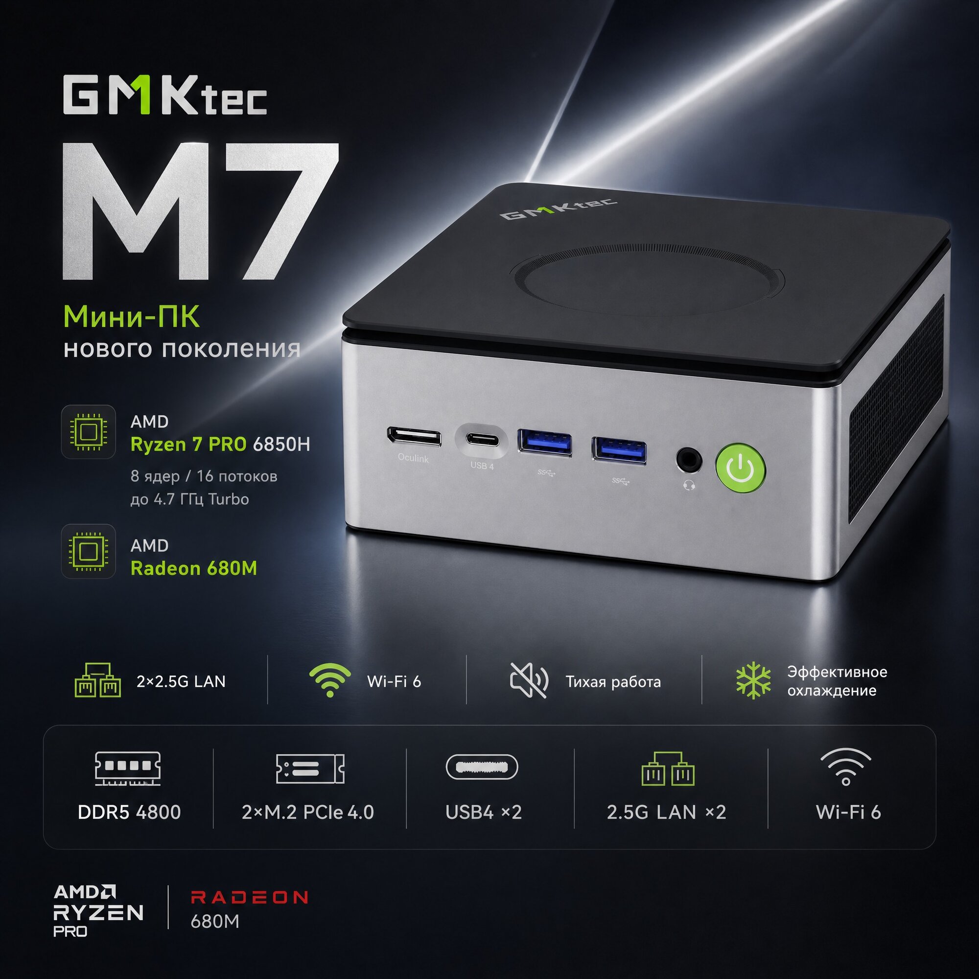Мини-ПК GMKtec GMK M7 AMD Ryzen ™ 7 PRO 6850H 16 ГБ DDR + 512 ГБ SSD поддерживает WINDOWS 11 Pro