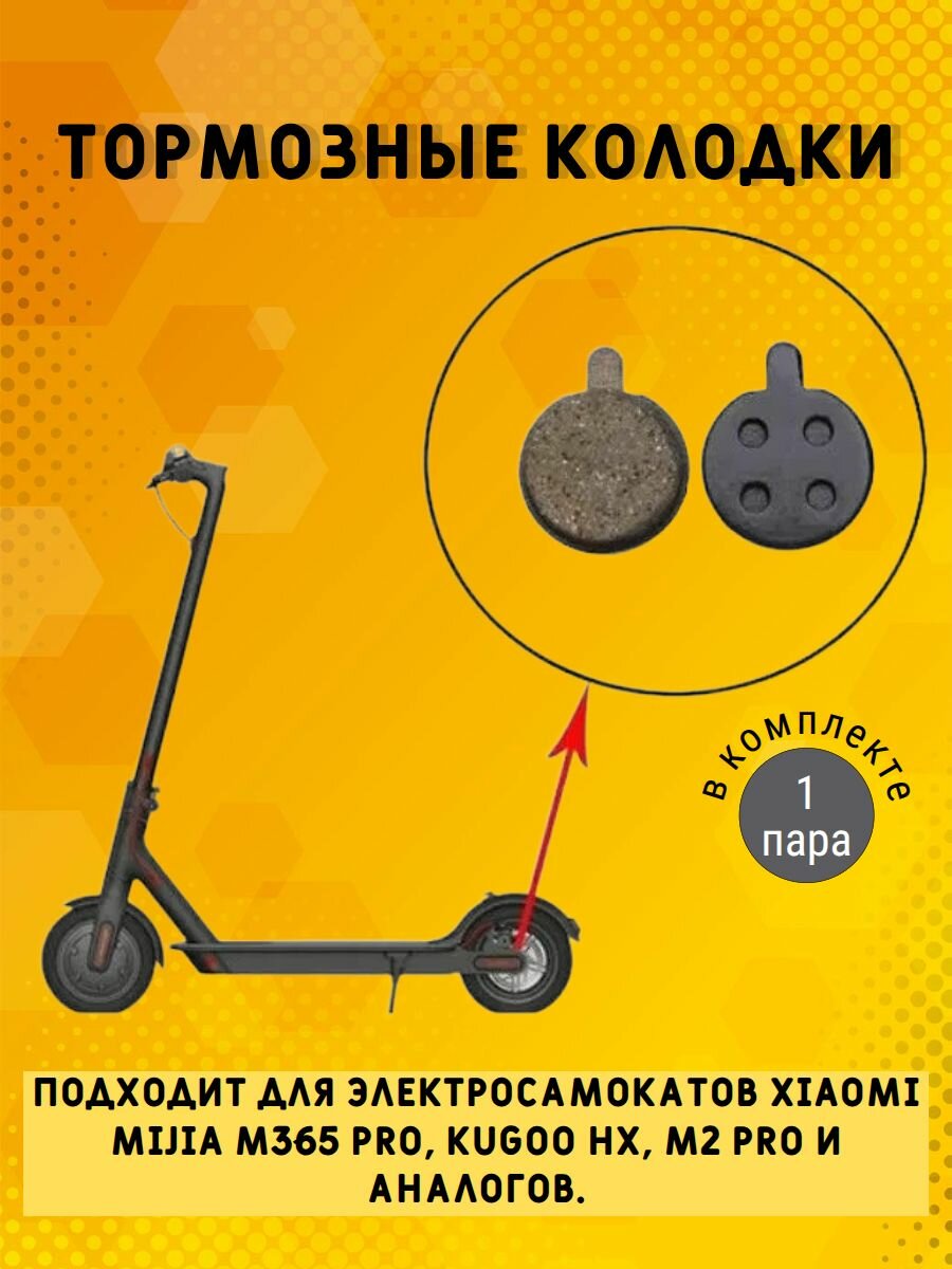 Тормозные колодки для электросамоката Xiaomi Mijia M365 PRO, Kugoo HX, M2 PRO и другие самокаты, 2 шт