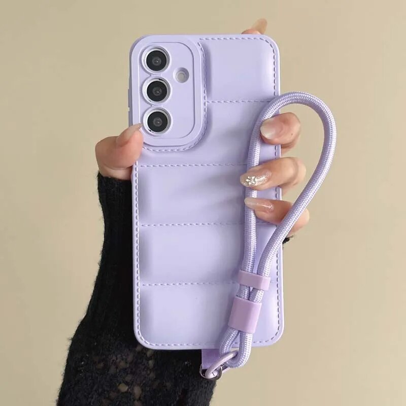 Модный чехол-пуховик с ремешком на руку для Samsung S25 S24 Galaxy S24 Ultra, Фиолетовый, PURPLE