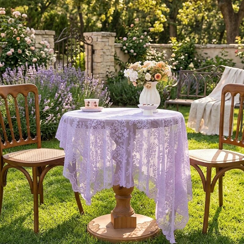 Прозрачная кружевная скатерть пастораль 135x180CM, Фиолетовый, Purple
