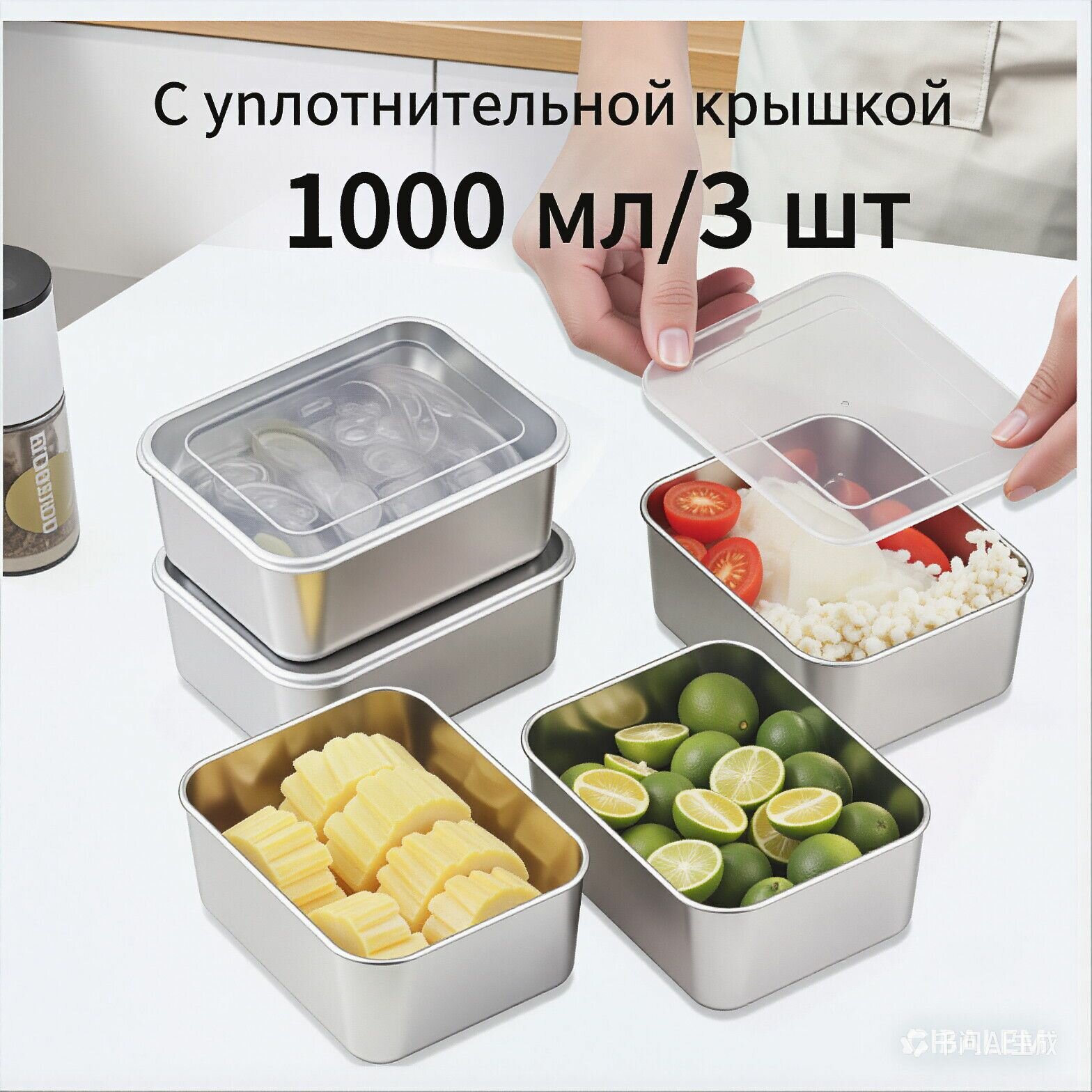Органайзер для холодильника 1000 мл 3 шт нержавеющая сталь набор для хранения продуктов