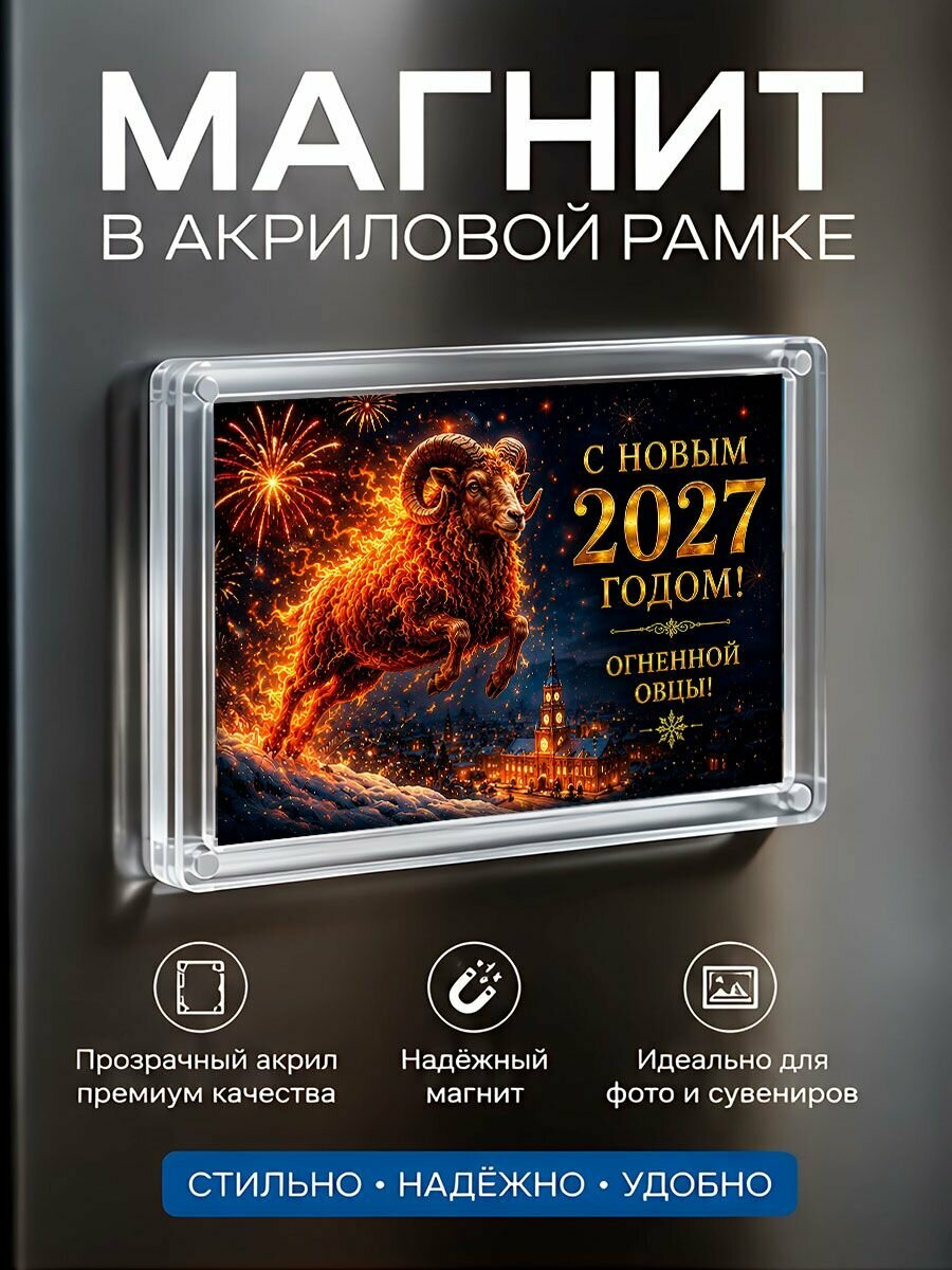 Магнит на холодильник "Год Огненной овцы 2027", 78*108 мм, 1 шт.