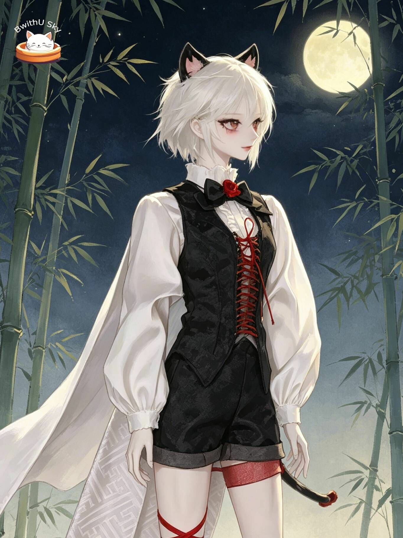 BwithUSky Theo 1/4 BJD Кукла: Эффектный комплект в готическом стиле с кошачьими ушками