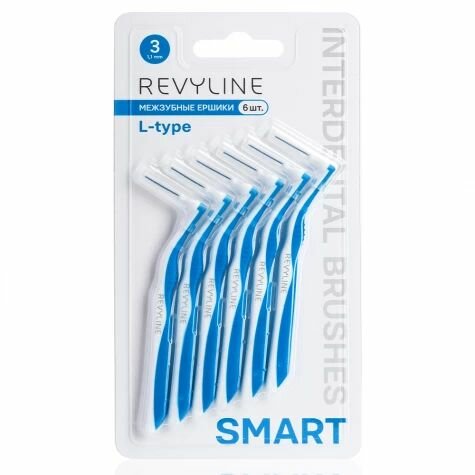 Ершики Revyline "Smart L-Type", межзубные, гибкий стержень, голубые, 6шт
