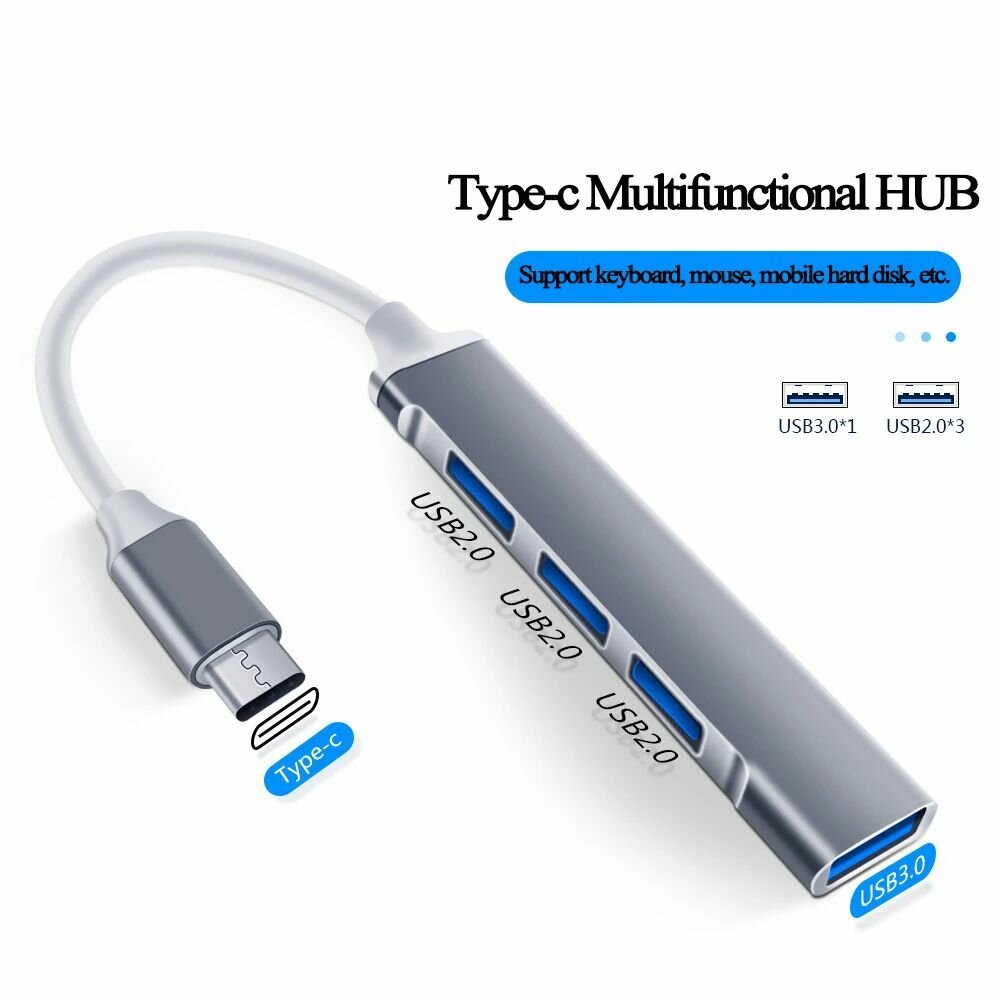 USB 3.0 концентратор, разветвитель, хаб 3x USB 2.0 + USB 3.0 переходник, адаптер
