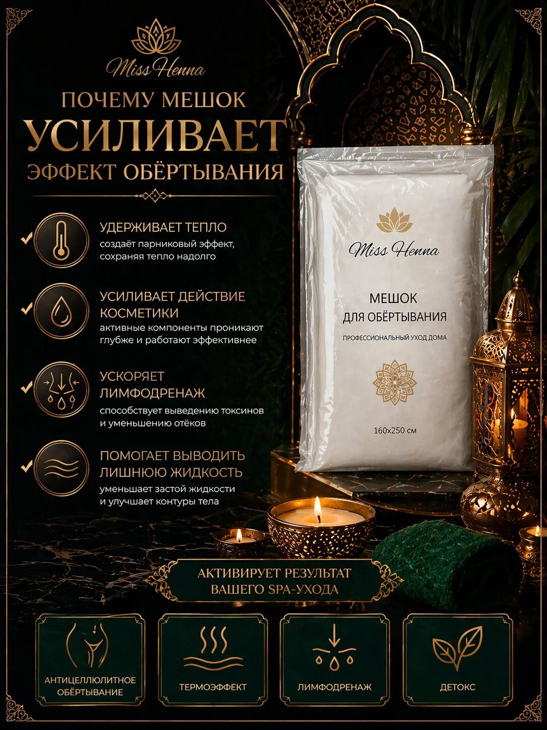 Мешок для похудения и SPA обёртывания тела Miss Henna термопроцедуры, детокс, антицеллюлитный эффект