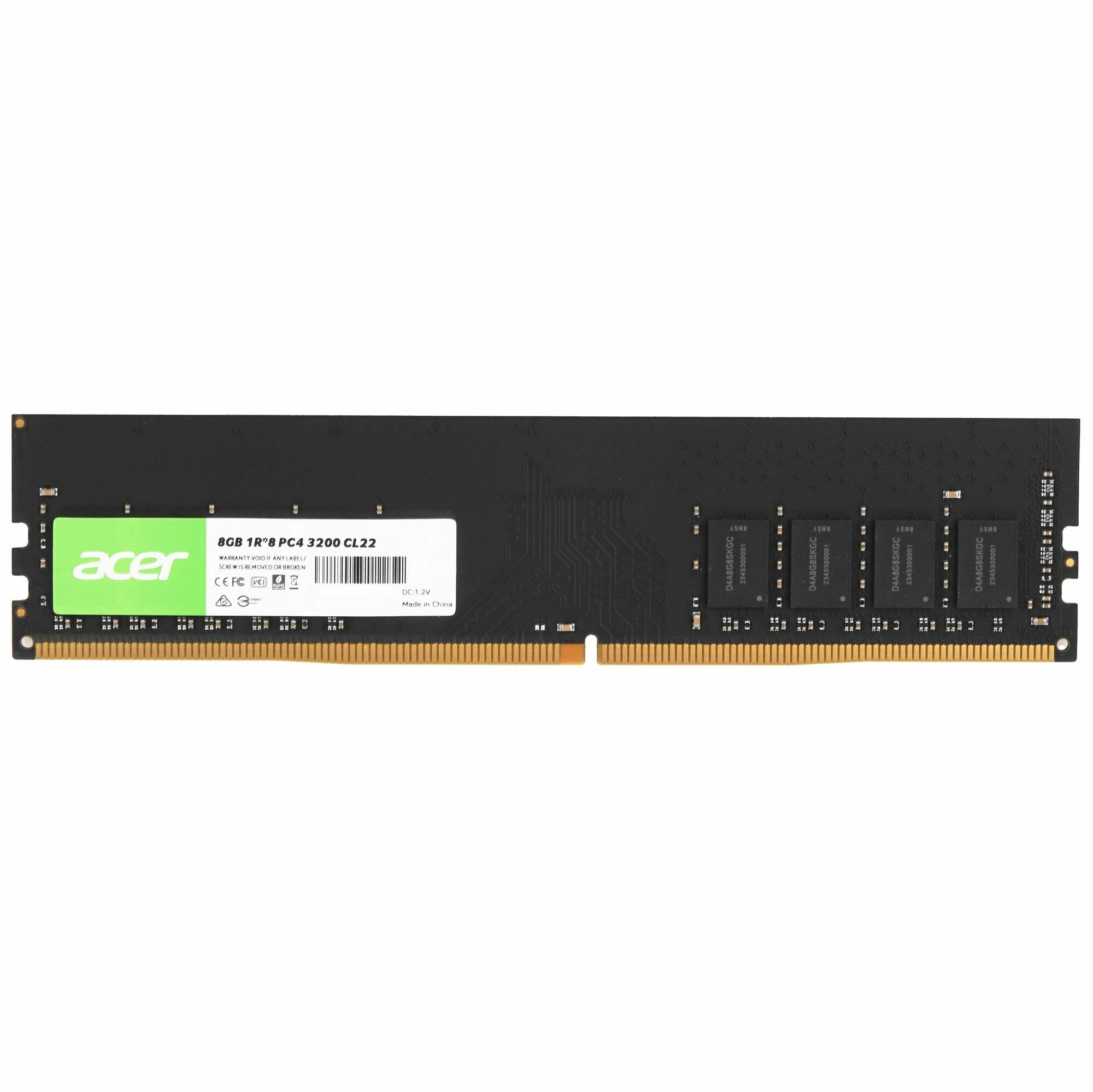 Оперативная память UDIMM Acer UD-100 (BL.9BWWA.222) 8 ГБ - DDR4, 8 ГБ х 1 шт, 3200 МГц, PC25600