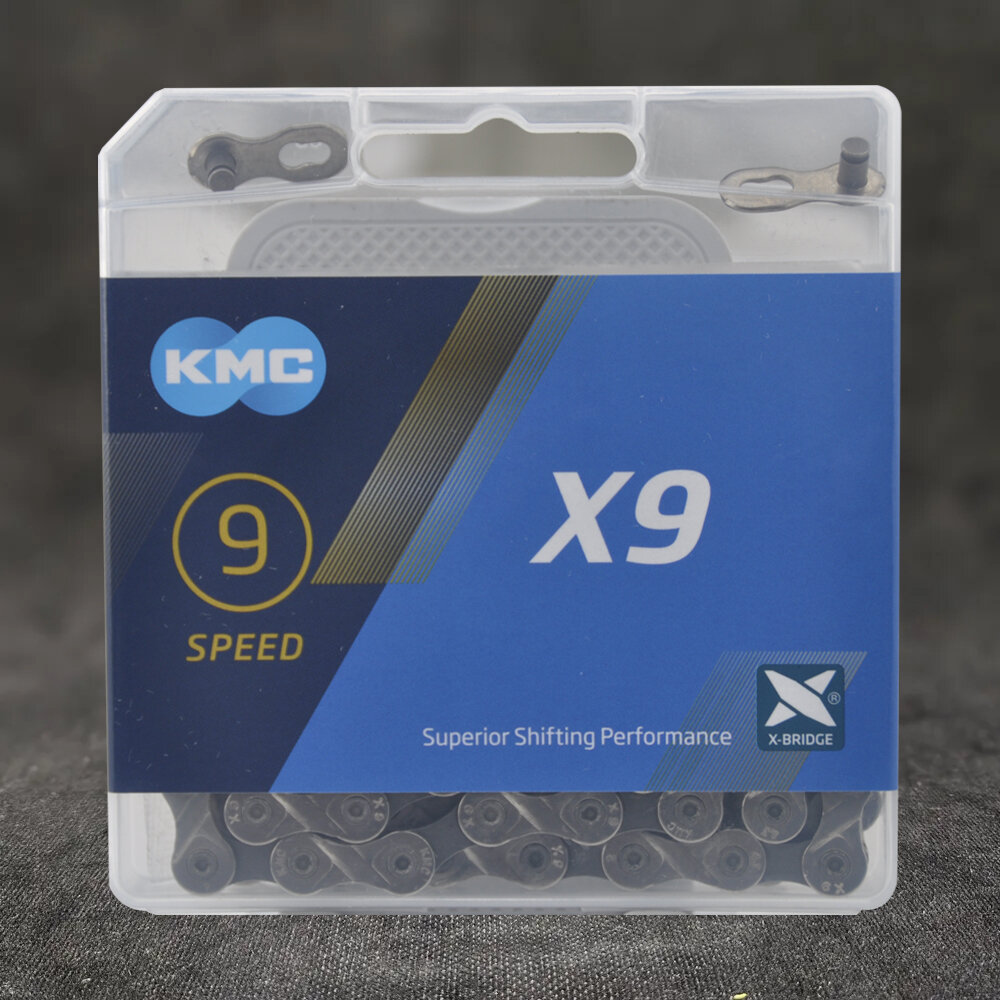 Цепь велосипедная KMC X9 Silver-Gray, 9 скоростей, 116 звеньев, с замком MissingLink 9R/CL566R в комплекте