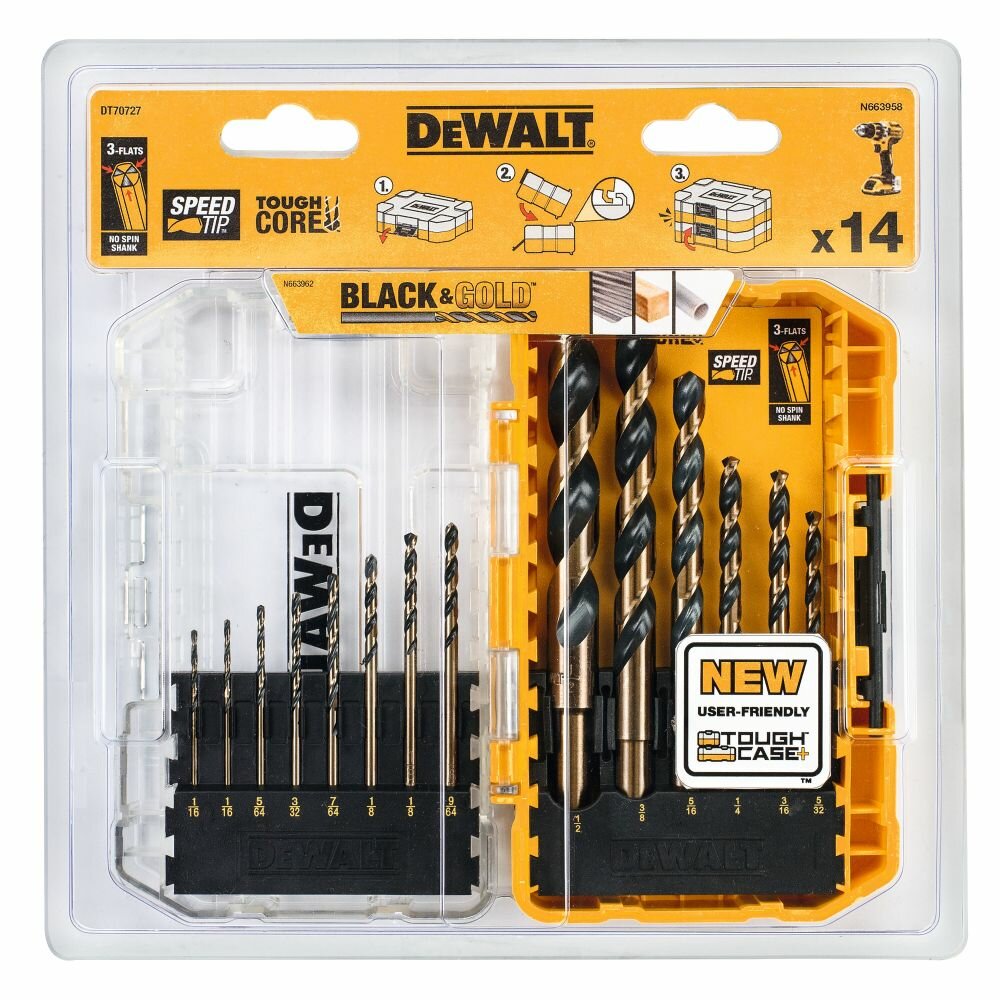 Набор сверл DeWalt DT70727-QZ по металлу, 14 шт. HSS-G, черный и золотой