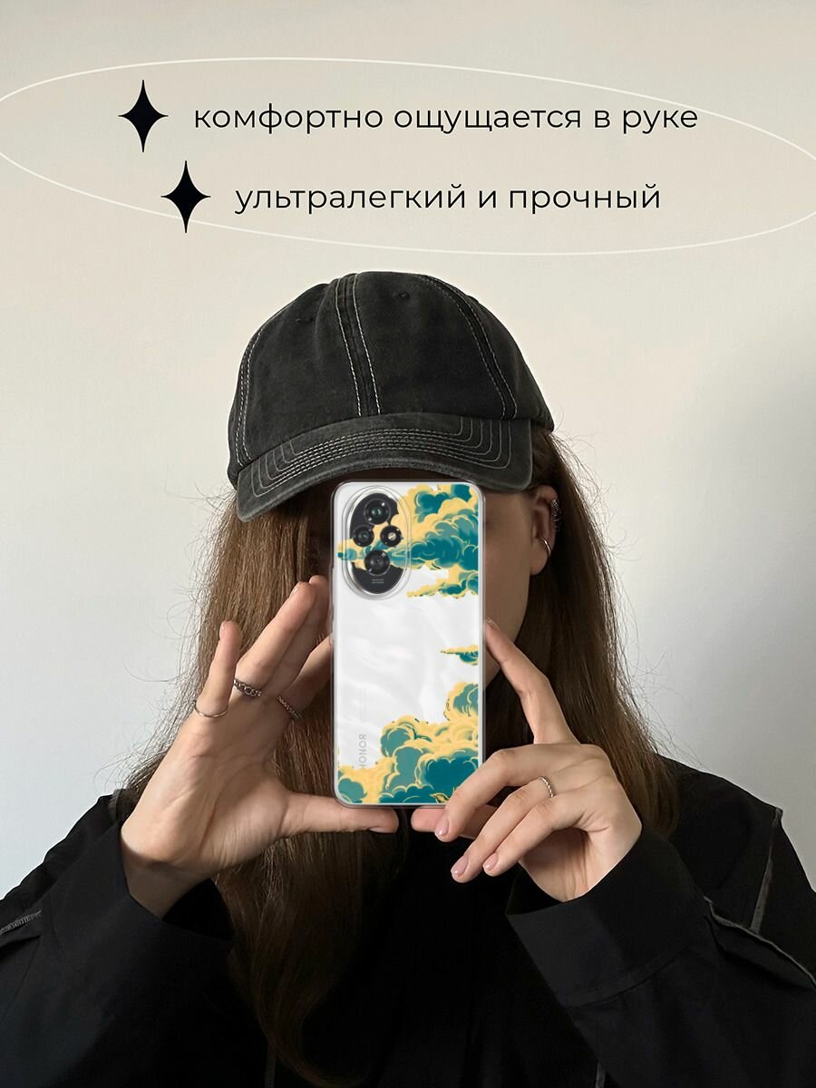 Чехол на Honor 200 / Хонор 200 с принтом Звездное небо с облаками, прозрачный — фото 1