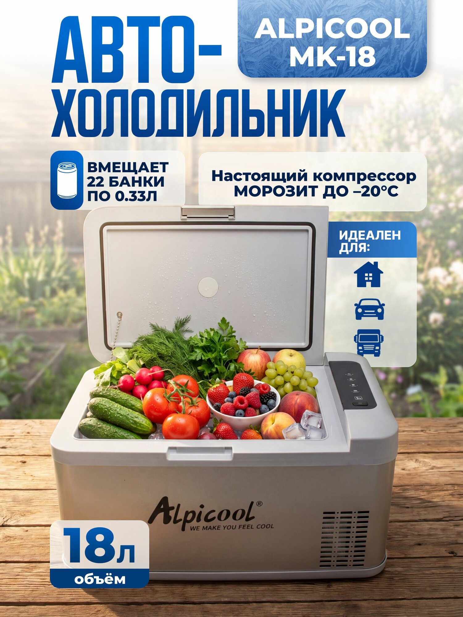 Автохолодильник компрессорный Alpicool, оригинал, тихий, 18 л, 12/24/220V
