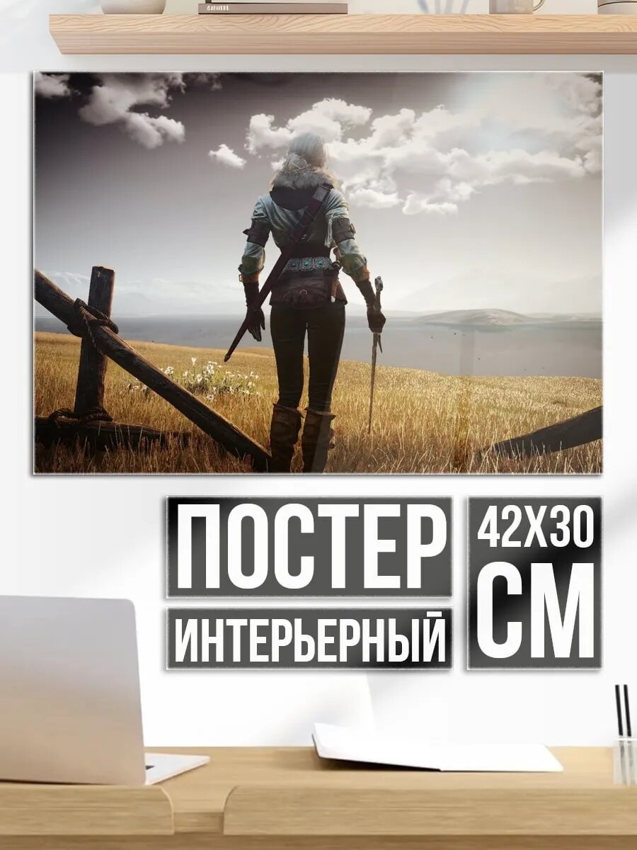 Плакат постер девушка воин на поле