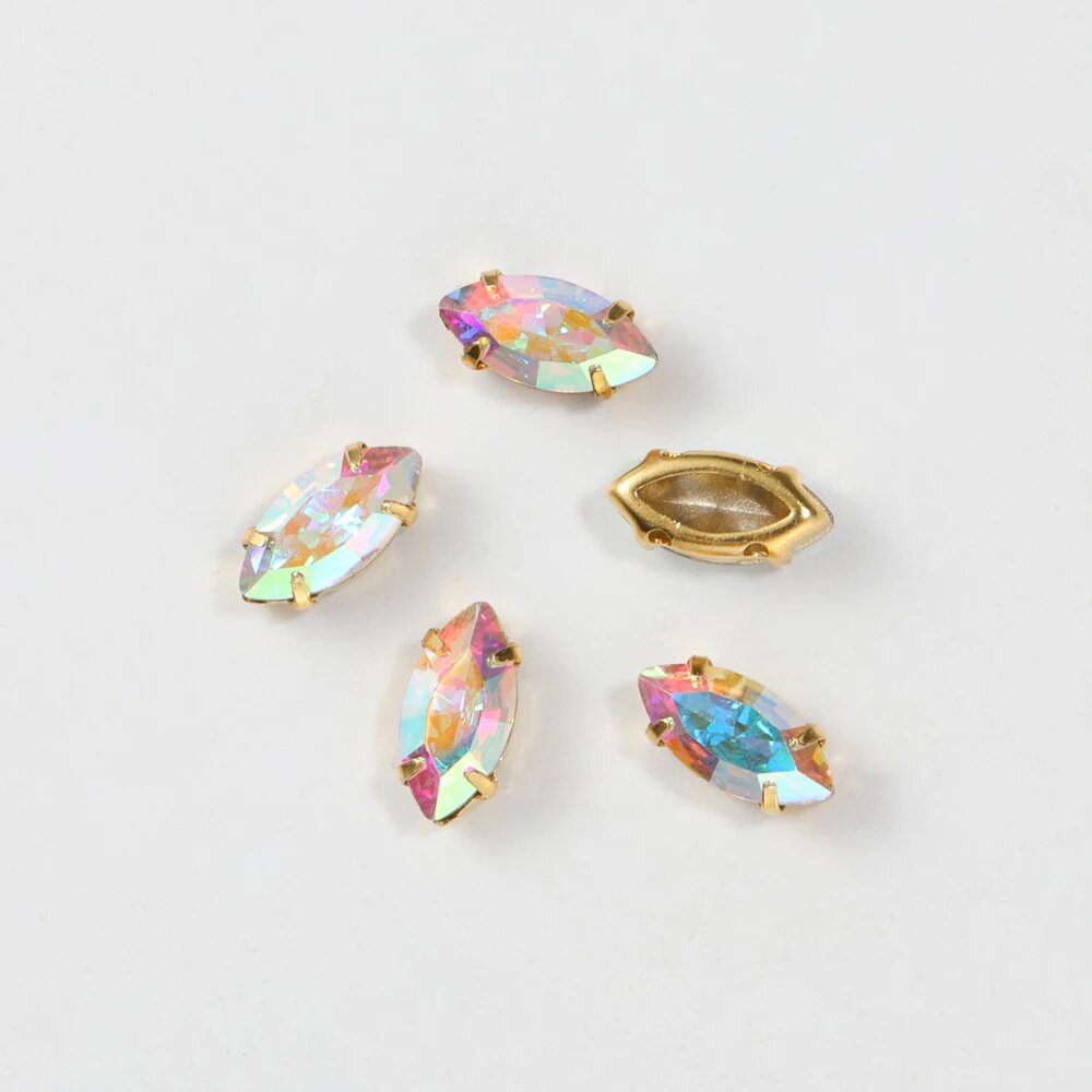 Стразы Navette 7x15 мм стекло 7x15mm 10pcs, Crystal AB