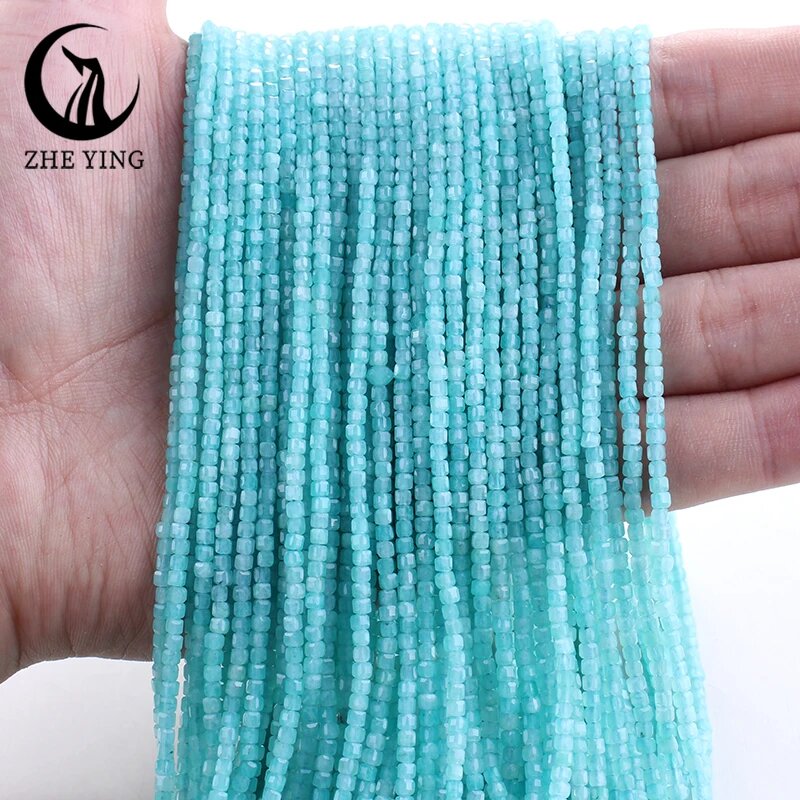 Бусины Zhe Ying 2,5 мм натуральный камень кубические граненые 57Tr. amazonite rare