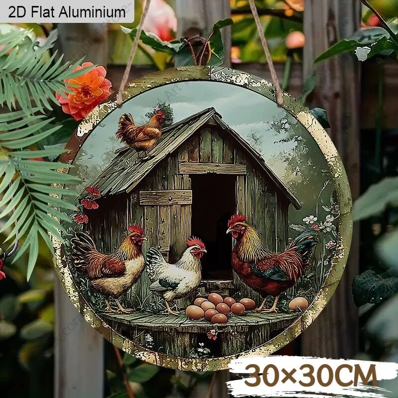 Круглая алюминиевая табличка 30 см, 2D плоская, деревенский курятник, деревенский стиль, декор для дома