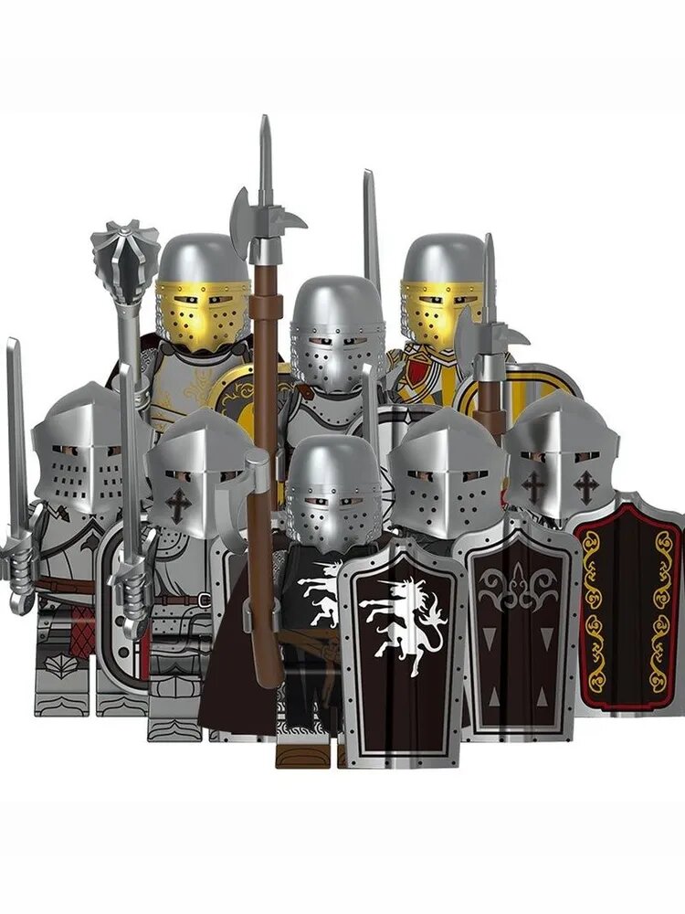 Фигурка средневеково рыцаря castle, Церковный рыцарь, Минифигурка в броне со щитом и копьем. Совместима с (1 шт, пакет) V1003