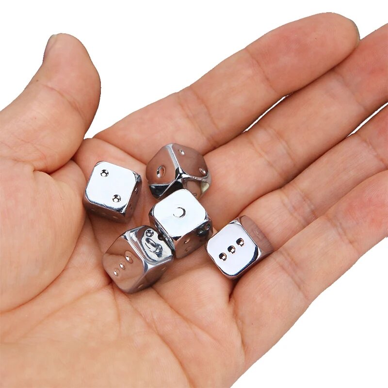 Металлические игровые кости 5шт, серебряные
