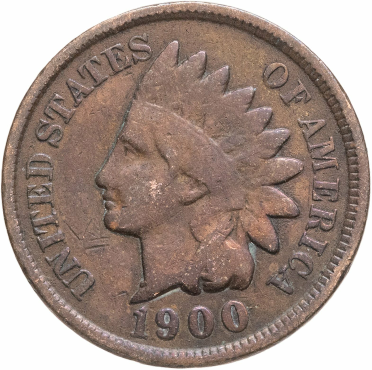 США 1 цент 1900 "Indian Head Cent", Бронза, в сохранности VF