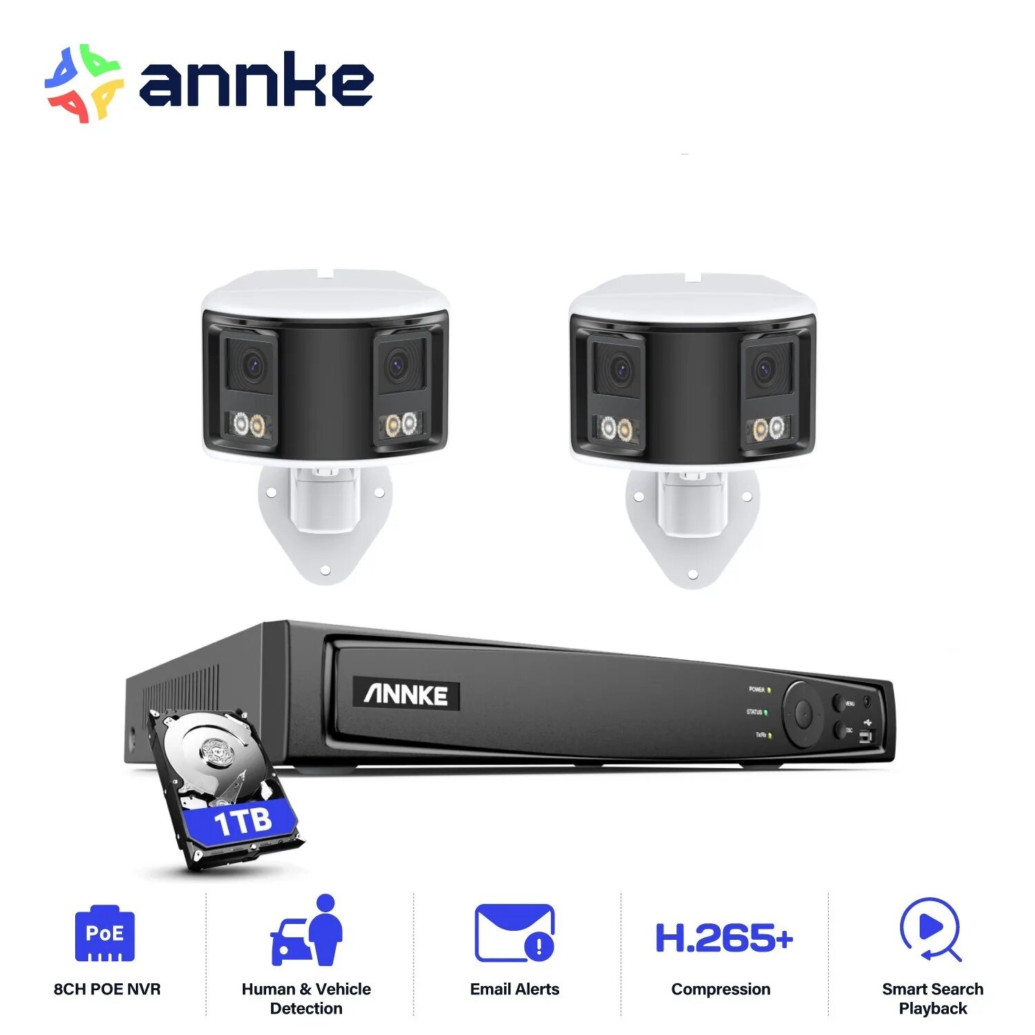 Система безопасности камер ANNKE 6MP 180° панорамная PoE с защитой, камера с двойной линзой, 8-канальный NVR, набор видеонаблюдения CCTV, двусторонний аудио