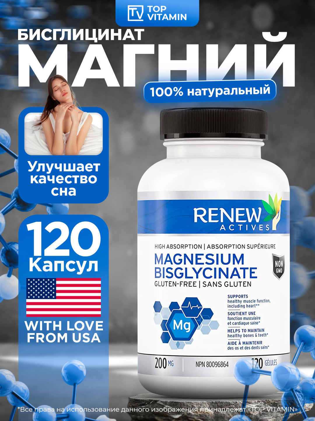 Renew Магния Бисглицинат 200 мг, 120 капсул