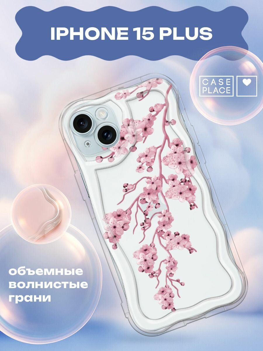 Чехол на Apple iPhone 15 Plus / Айфон 15 Плюс с принтом Розовая веточка сакуры