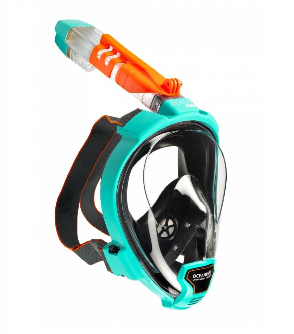 Маска OCEAN REEF ARIA QR+ BLACK / AQUAMARINE (для снорклинга, полнолицевая с трубкой, GOPRO) р. M-L
