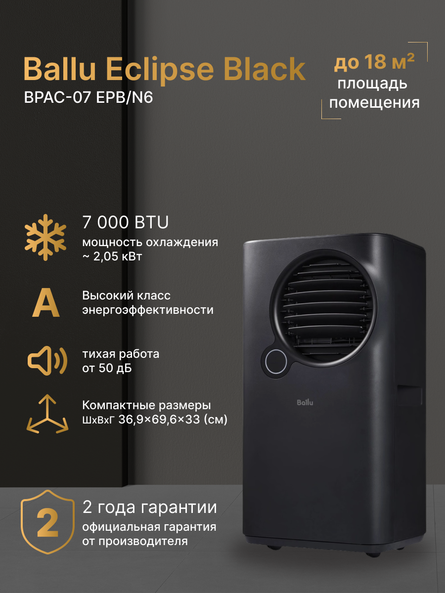 Напольный кондиционер Ballu Eclipse Black BPAC-07 EPB/N6 на 15 м²