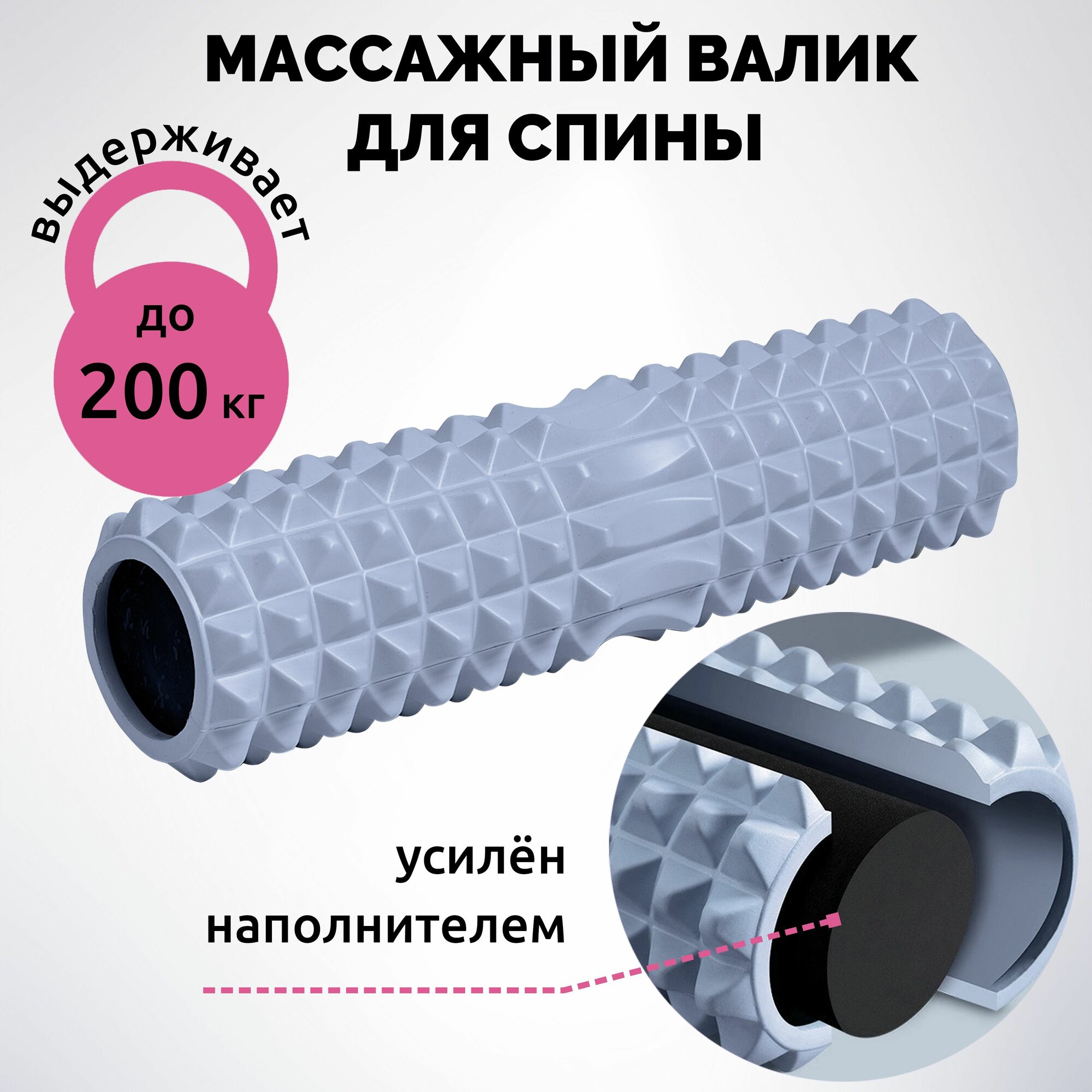Валик для спины MOGJON , 45x12 см , цвет светло-голубой , ролик массажный , мфр ролик