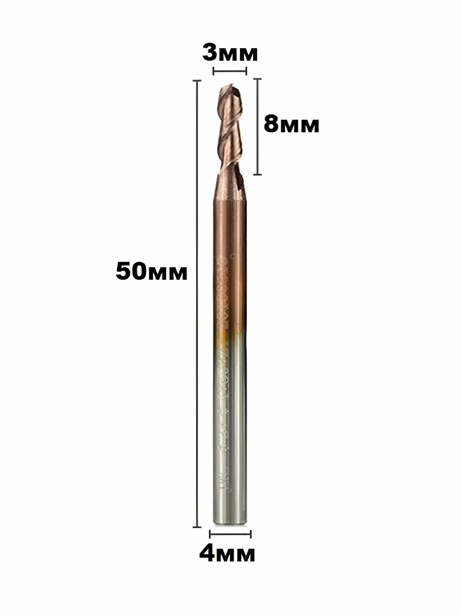 Фреза по металлу концевая 4 мм твердосплавная 3,0x4x8x50 мм