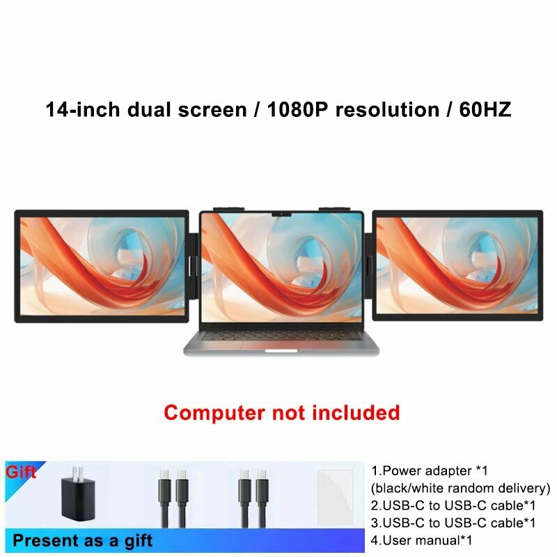 14-дюймовый тройной портативный монитор 1080P IPS с двойным дисплеем и поворотным подставкой-опорой, экстендер экрана ноутбука для Mac Wins Switch Decks
