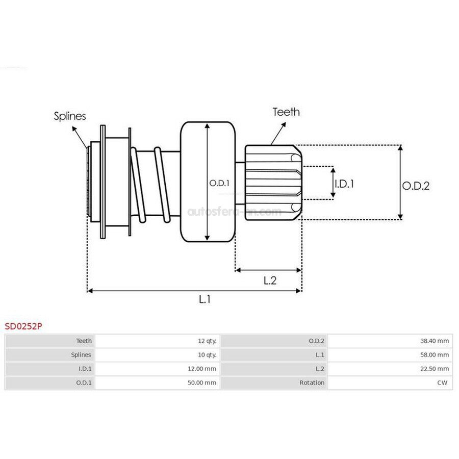 AS SD0252P Бендикс стартера BOSCH: 0001115088, 0001115089, 0001115092, FORD: AC1T11000AA, CC1T11000AB, CC1T11000BA