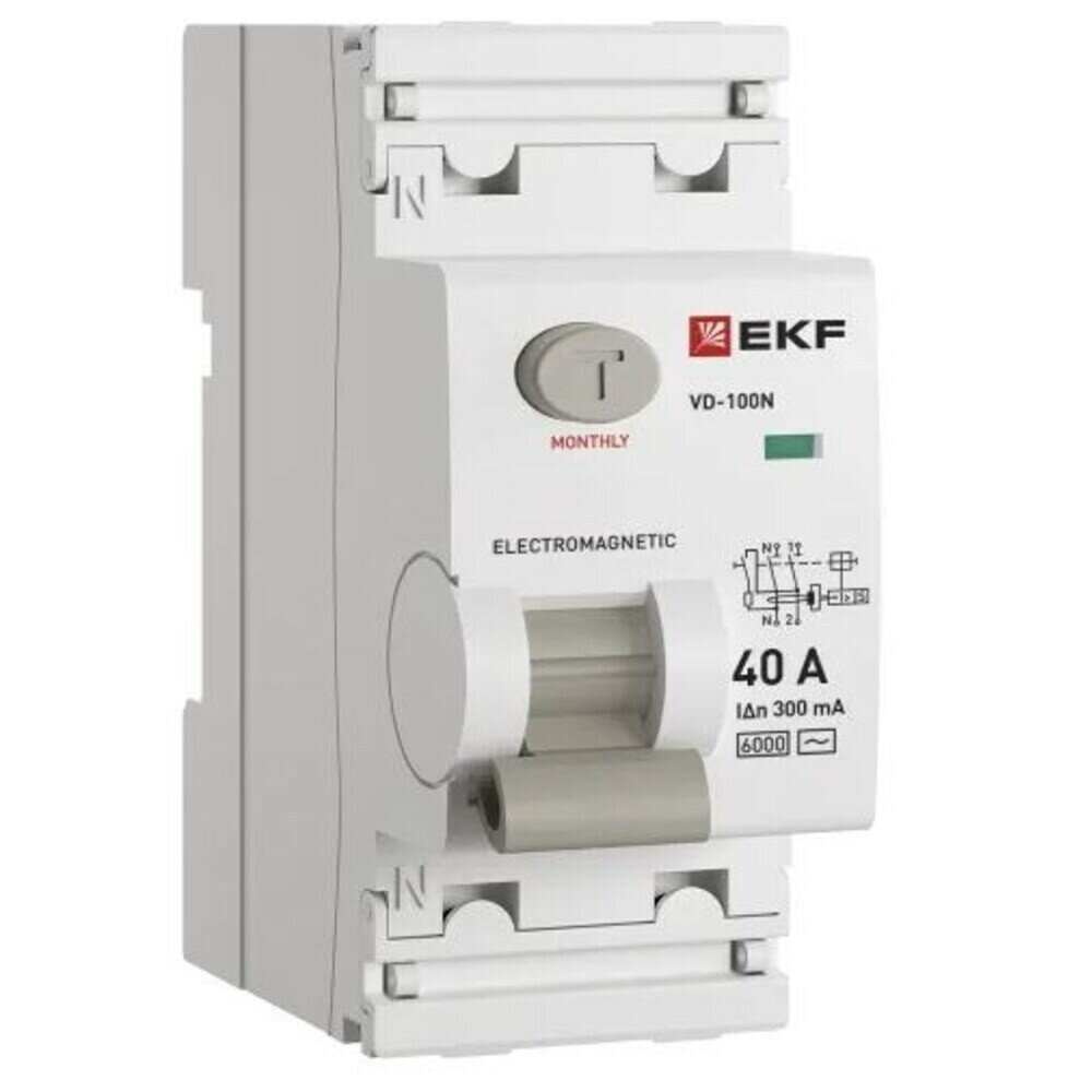 УЗО EKF PROxima ВД-100N 40А 1P+N тип AC 300 мА 6 кА (E1026M40300)
