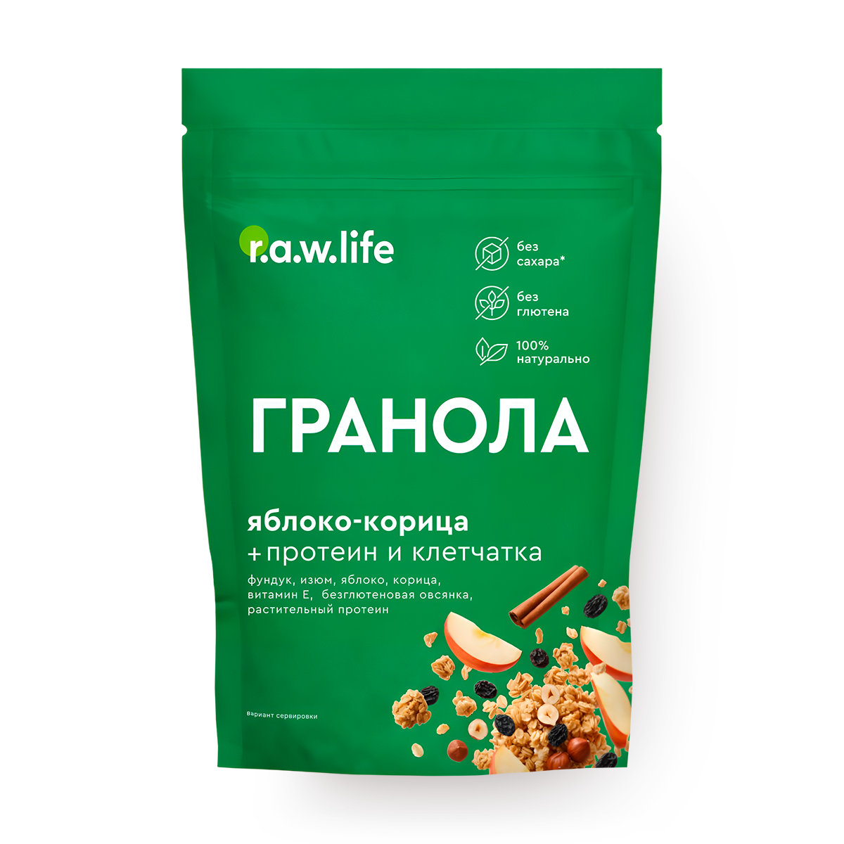 Гранола R.A.W. LIFE "Яблоко-Корица", протеиновая, без сахара, 220 г