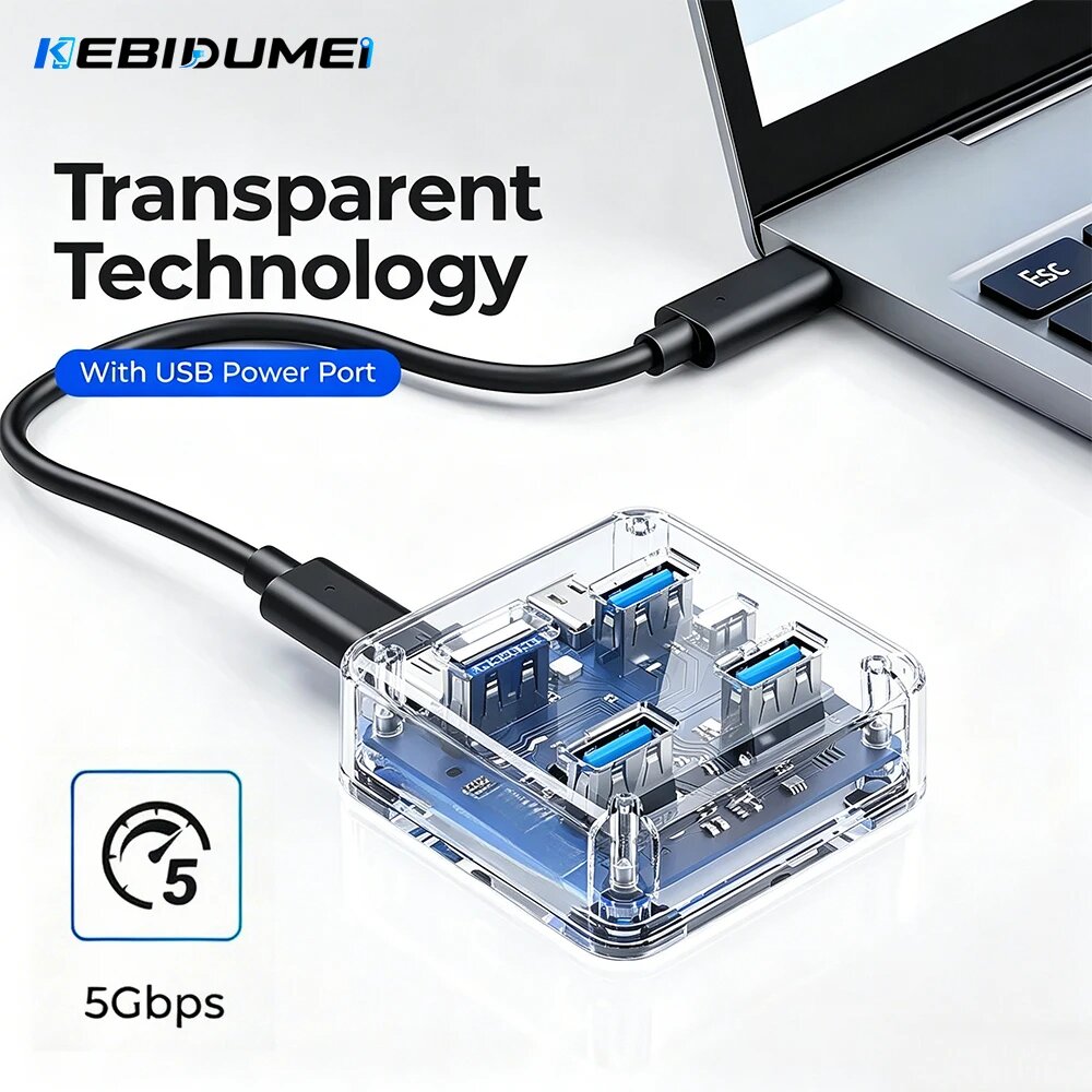 KEBIDUMEI USB 3.0 прозрачный хаб 4 порта