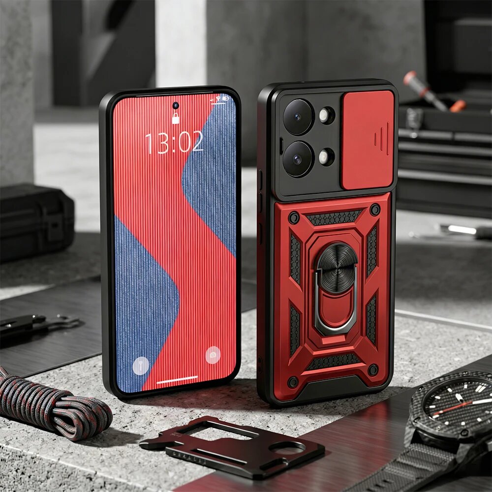 Противоударный защитный чехол KEYSION для Xiaomi POCO X8 Pro Max с защитным кольцом Красный, Красный