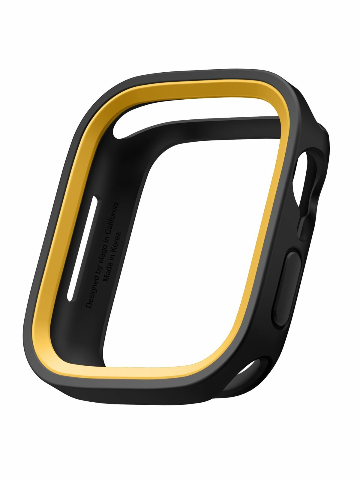 Чехол Elago DUO на смарт часы Apple Watch SE, 4, 5, 6, 7, 8 / 44 / 45 mm / мм / бампер с 2 внутренними сменными рамками для умных часов Эпл Вотч, черный с желтой рамкой. Товар уцененный
