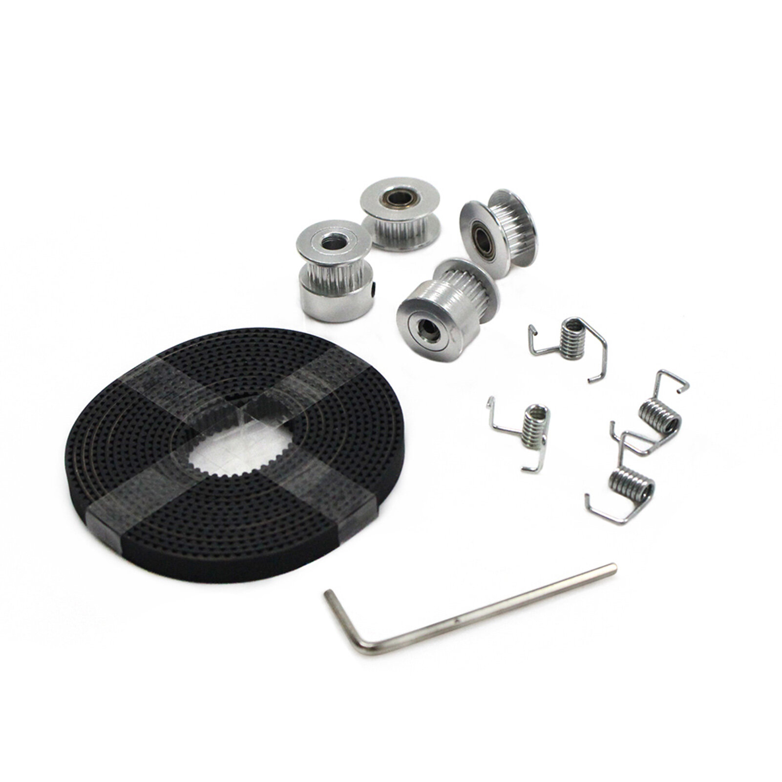2Pcs GT2 Pulley 20 Teeth Bore 5mm + 2m GT2 Timing Belt 6mm Width + 2Pcs Idler 20 Teeth 5mm + 4Pcs Tensioner Torsion Spring + Wrench для запчастей 3D принтера
