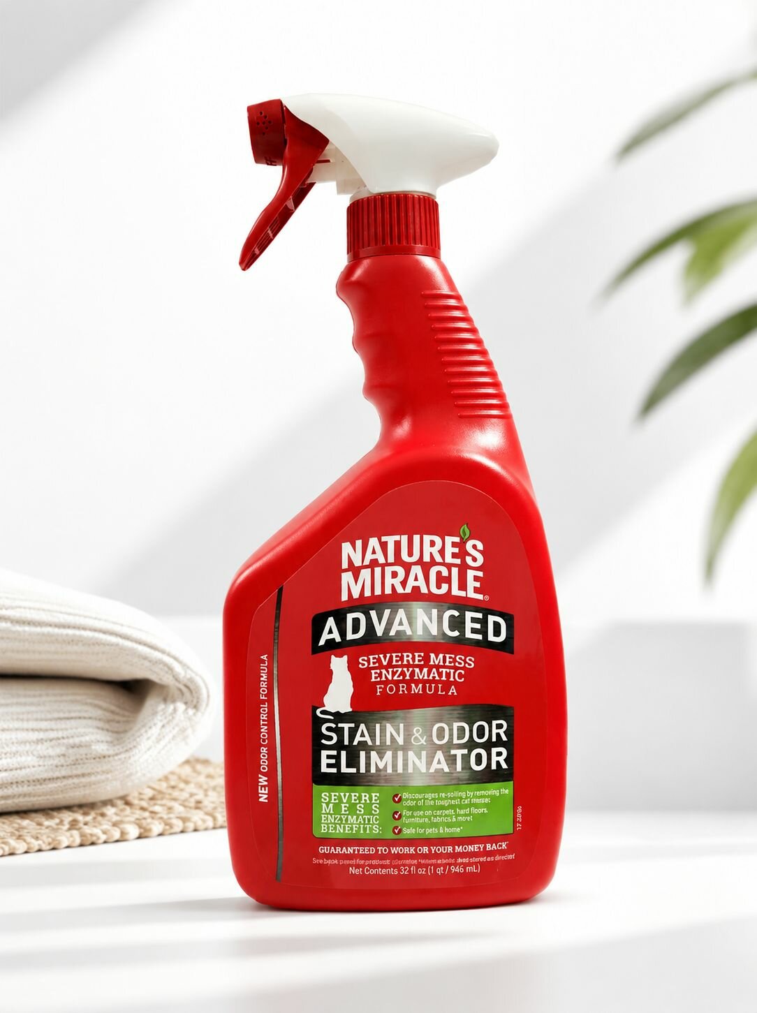 Nature's Miracle Спрей для борьбы с пятнами и запахами для кошек, Advanced Stain and Odor Eliminator, 946 мл