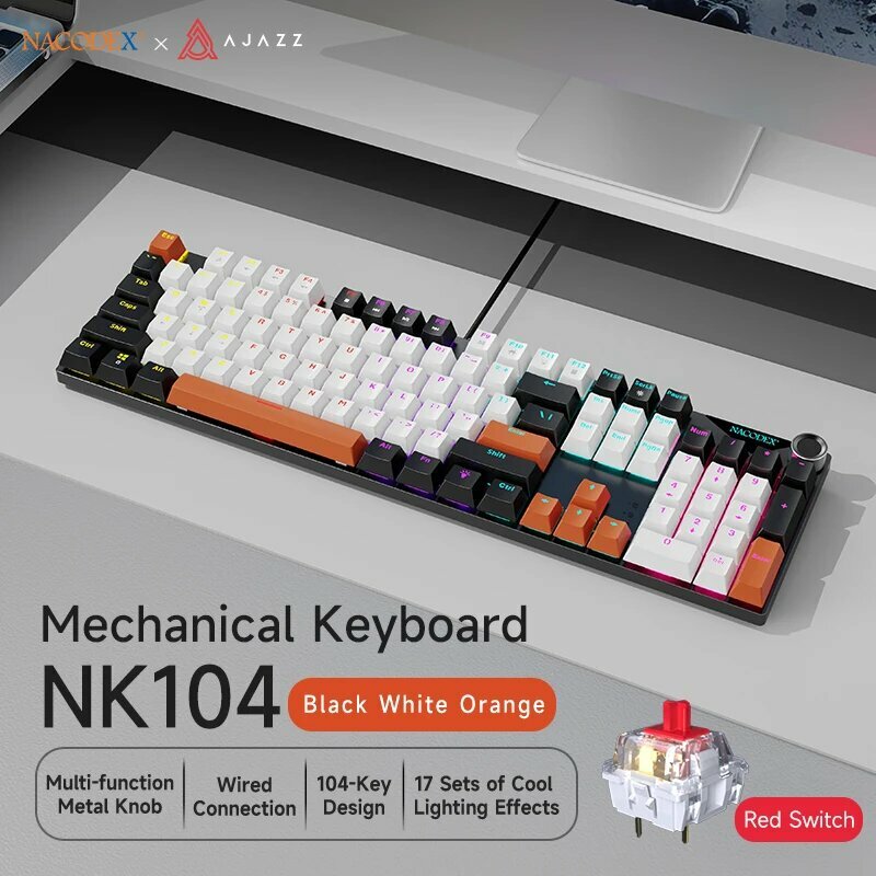 Механическая клавиатура AJAZZ NK104 проводная 104 клавиш Black Orange-Red