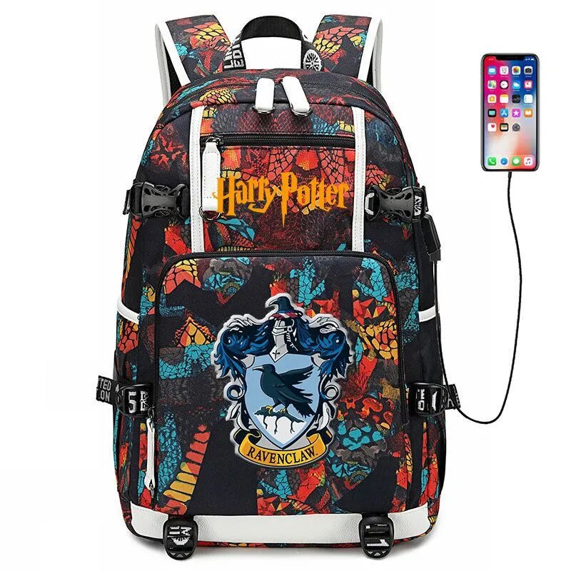 Рюкзак Harry Potter с USB-выходом, школьный, для мальчиков, 40x30x40 см, синий