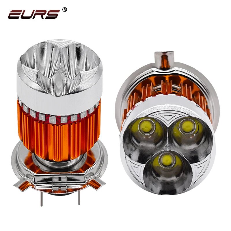 2 шт. светодиодные лампы H4 для мотоциклов, HS1 LED, для мотоциклов и скутеров, с функцией Hi/Lo и ангельскими глазками, фары для мотоциклов, светодиодные автомобильные фары 12В 24В