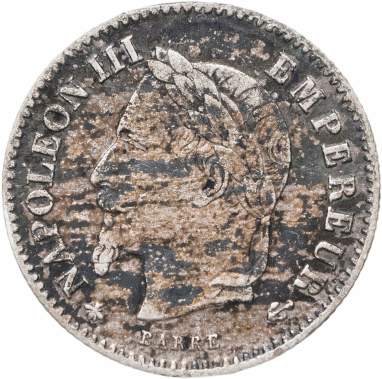 Франция 20 сантимов centimes 1867, знак монетного двора: "A" - Париж, Серебро 835, в сохранности VF-XF